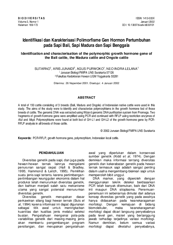 (PDF) Identifikasi dan Karakterisasi Polimorfisme Gen Hormon ...
