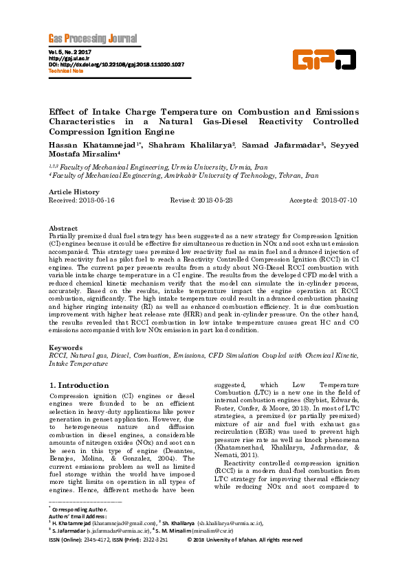 (PDF) Effect of Intake Charge Temperature on Combustion and Emissions ...