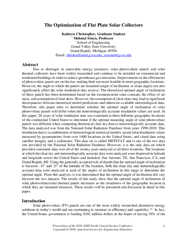 (PDF) The Optimization of Flat Plate Solar Collectors