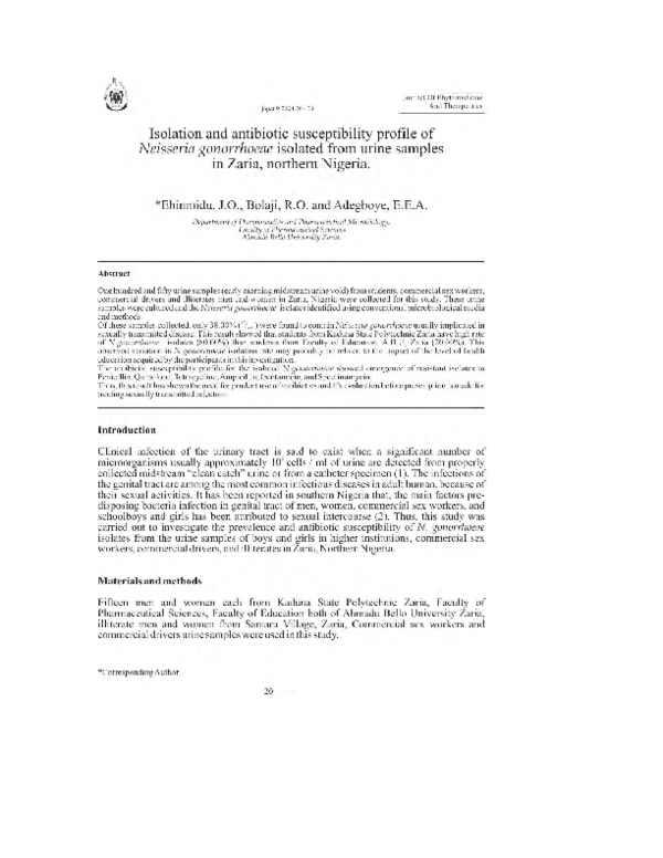 (PDF) Isolation and antibiotic susceptibility profile of Neisseria ...