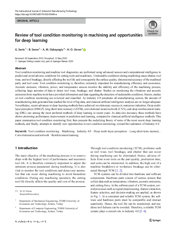 (PDF) Deep Learning Opportunities in Tool Condition Monitoring