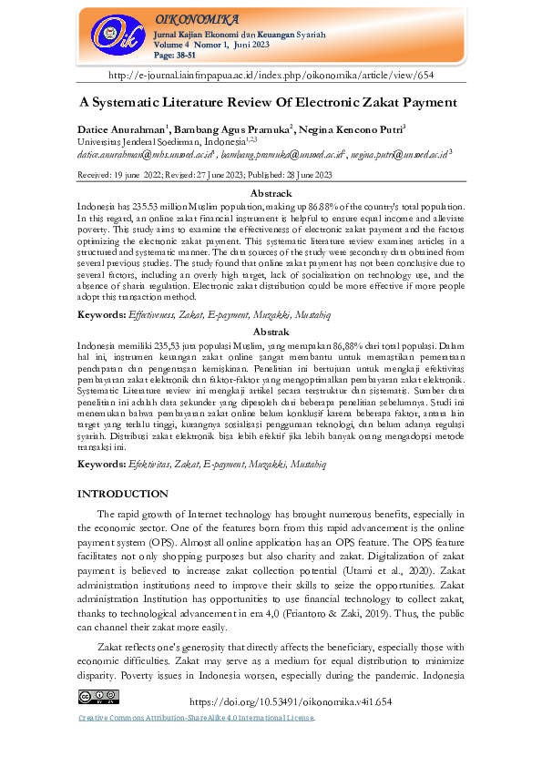 Systematic Literature Review of Electronic Zakat Payment