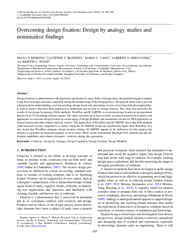 (PDF) Overcoming design fixation: Design by analogy studies and ...