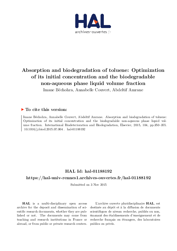 (PDF) Toluene Absorption and Biodegradation in DEHP