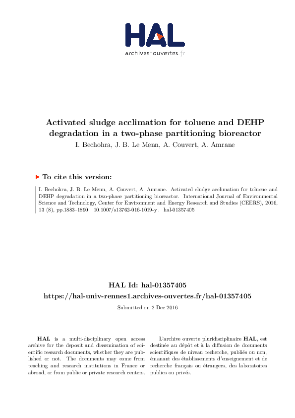 (PDF) Activated sludge acclimation for toluene and DEHP degradation in ...