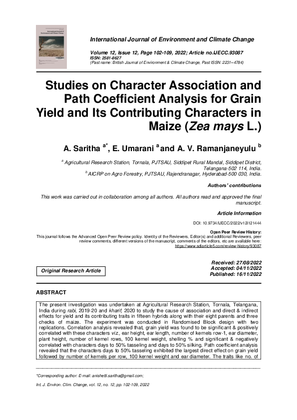 (PDF) Studies on Character Association and Path Coefficient Analysis for Grain Yield and Its ...