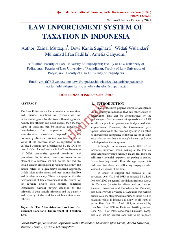 (PDF) Law Enforcement System of Taxation in Indonesia