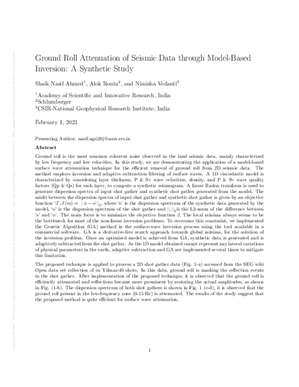 (PDF) Ground Roll Attenuation of Seismic Data through Model-Based Inversion: A Synthetic Study