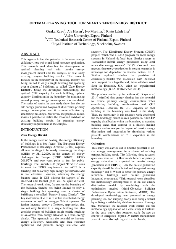 (PDF) Optimal Planning Tool for Zero Energy District