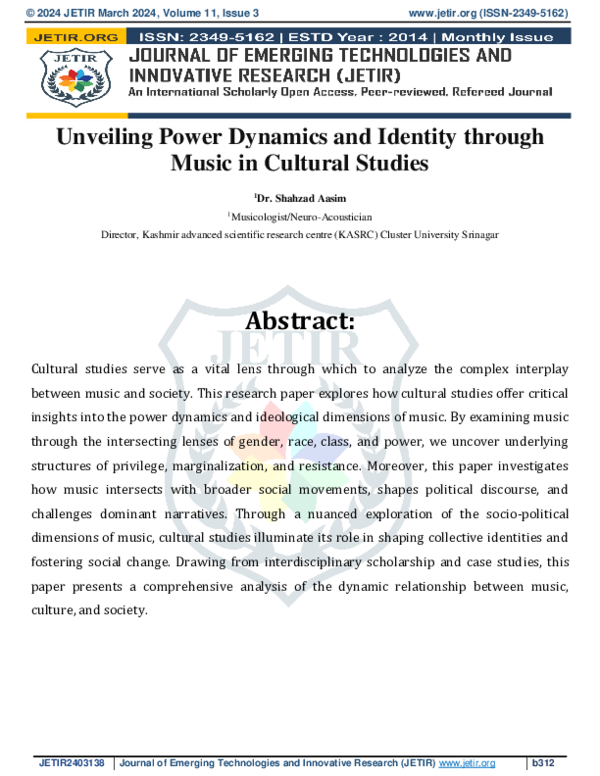 (PDF) Unveiling Power Dynamics and Identity through Music in Cultural ...