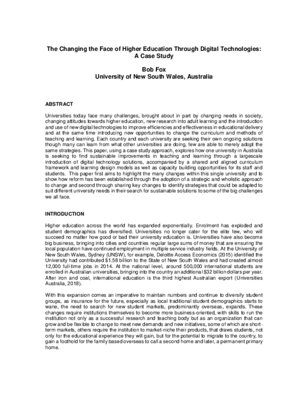 (PDF) The Changing the Face of Higher Education through Digital ...