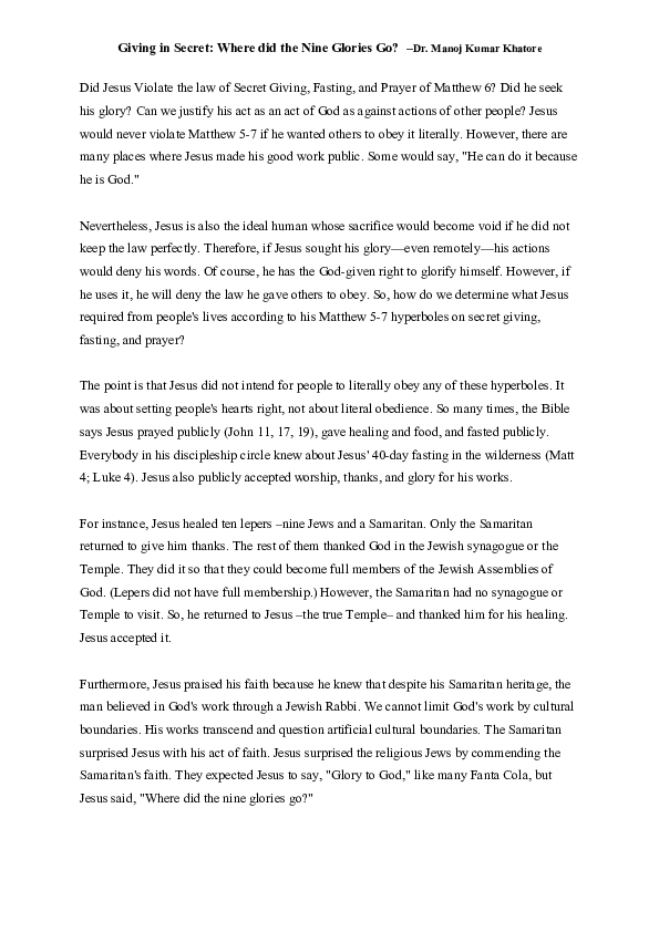 (DOC) Giving in Secret: Where Did the Nine Glories Go?
