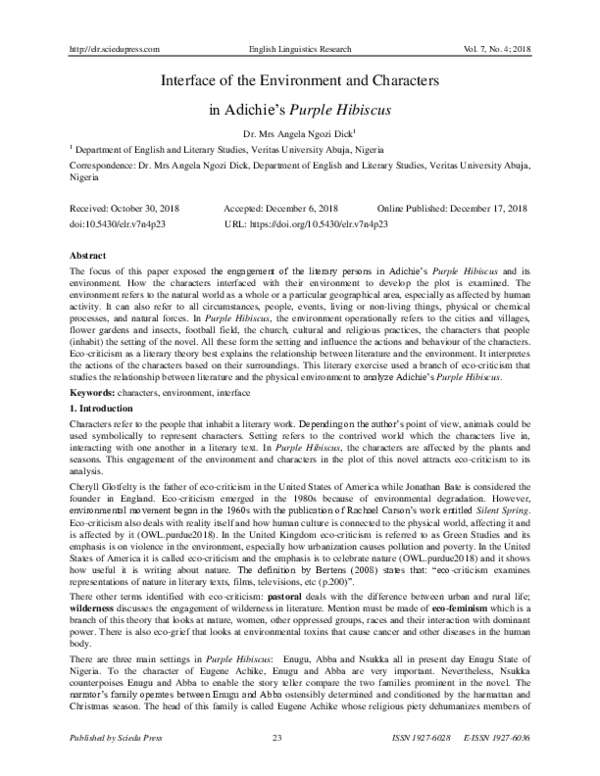 (PDF) Interface of the Environment and Characters in Adichie’s Purple ...