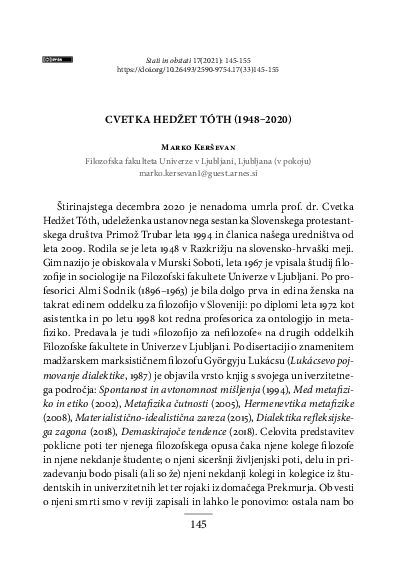 (PDF) Cvetka Hedžet Tóth (1948–2020) | marko kersevan - Academia.edu