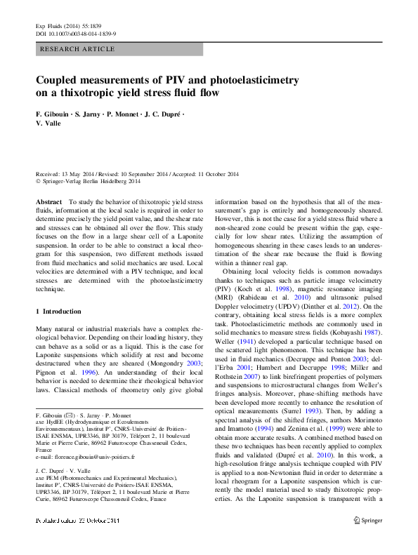 (PDF) Coupled measurements of PIV and photoelasticimetry on a thixotropic yield stress fluid flow