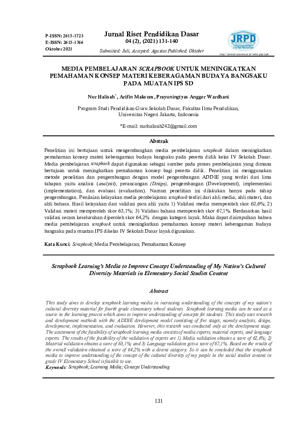 (PDF) Media Pembelajaran Scrapbook Untuk Meningkatkan Pemahaman Konsep Materi Keberagaman Budaya ...