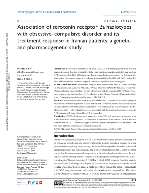(PDF) Association of serotonin receptor 2a haplotypes with obsessive ...