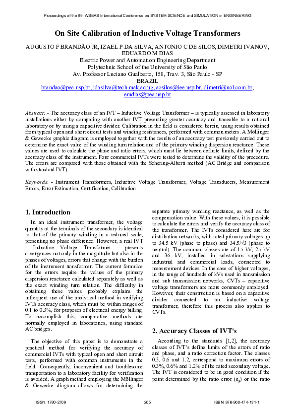 (PDF) On site calibration of inductive voltage transformers
