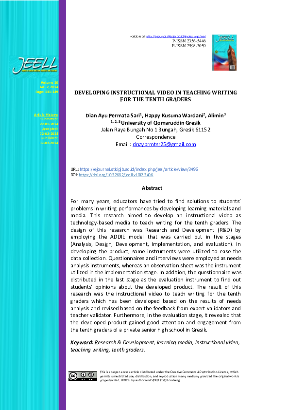 (PDF) DEVELOPING INSTRUCTIONAL VIDEO IN TEACHING WRITING FOR THE TENTH GRADERS
