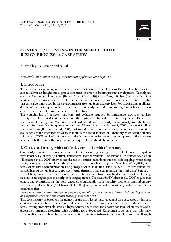 (PDF) Contextual Testing in the Mobile Phone Design Process; a Case Study