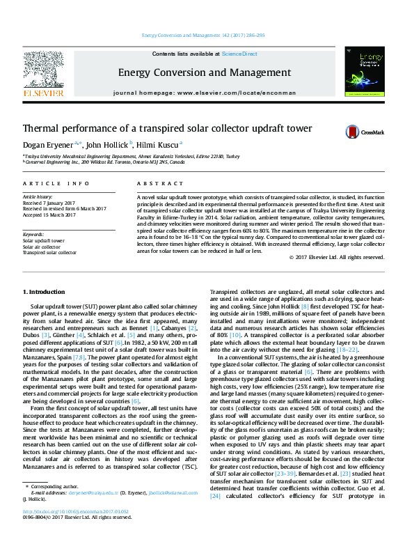 (PDF) Thermal performance of a transpired solar collector updraft tower