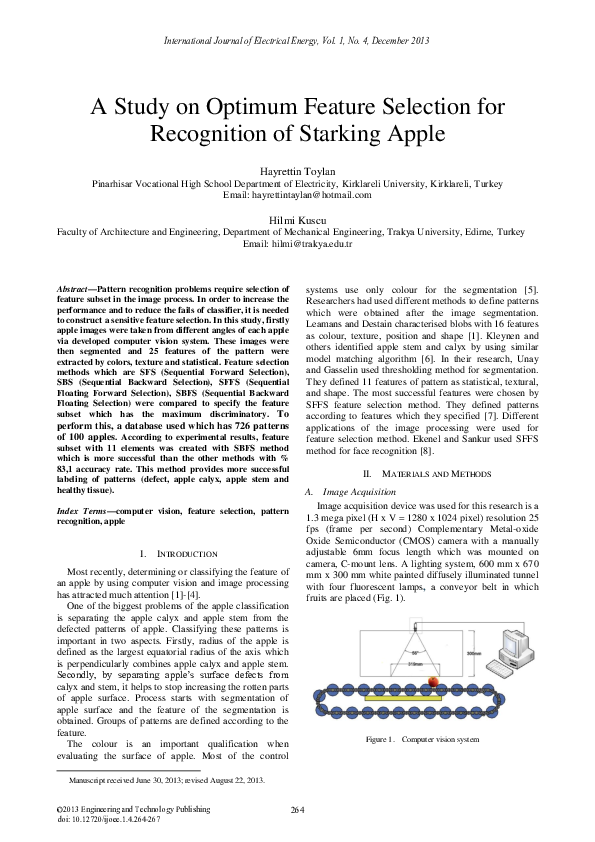 (PDF) A Study on Optimum Feature Selection for Recognition of Starking Apple