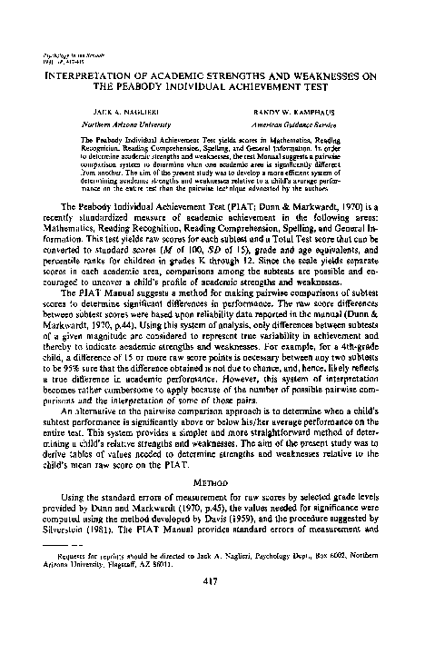 (PDF) Interpretation of academic strengths and weaknesses on the ...