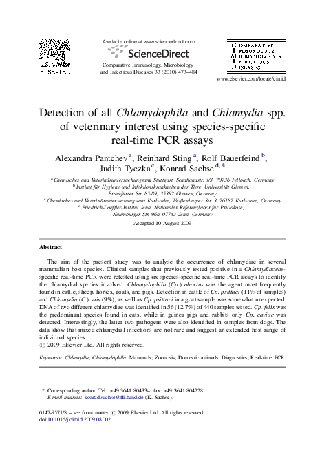 (PDF) Detection of all Chlamydophila and Chlamydia spp. of veterinary ...
