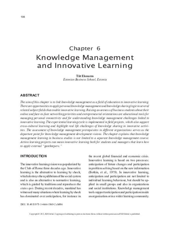 (PDF) Knowledge Management and Innovative Learning | Tiit Elenurm - Academia.edu
