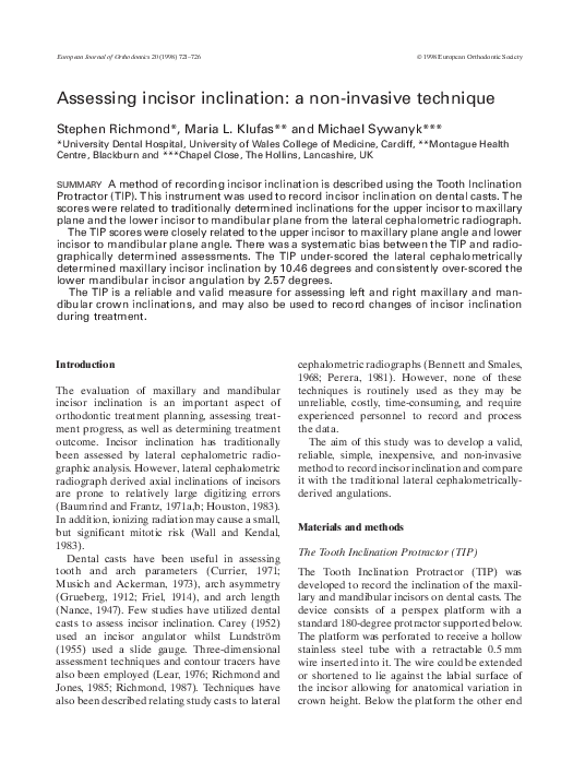 (PDF) Assessing incisor inclination: a non-invasive technique
