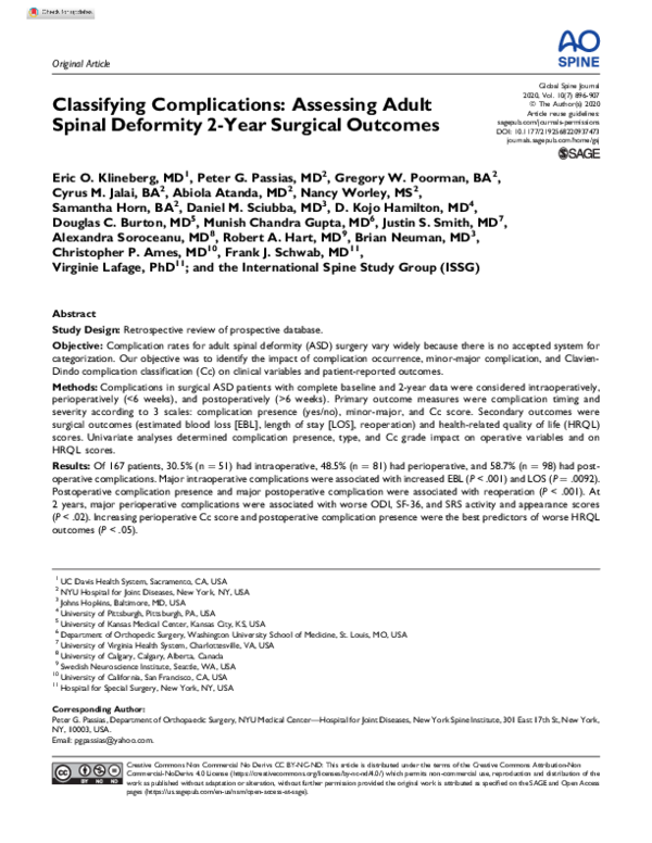 (PDF) Classifying Complications: Assessing Adult Spinal Deformity 2-Year Surgical Outcomes