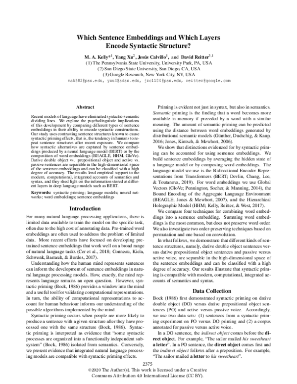 (PDF) Which Sentence Embeddings and Which Layers Encode Syntactic Structure?