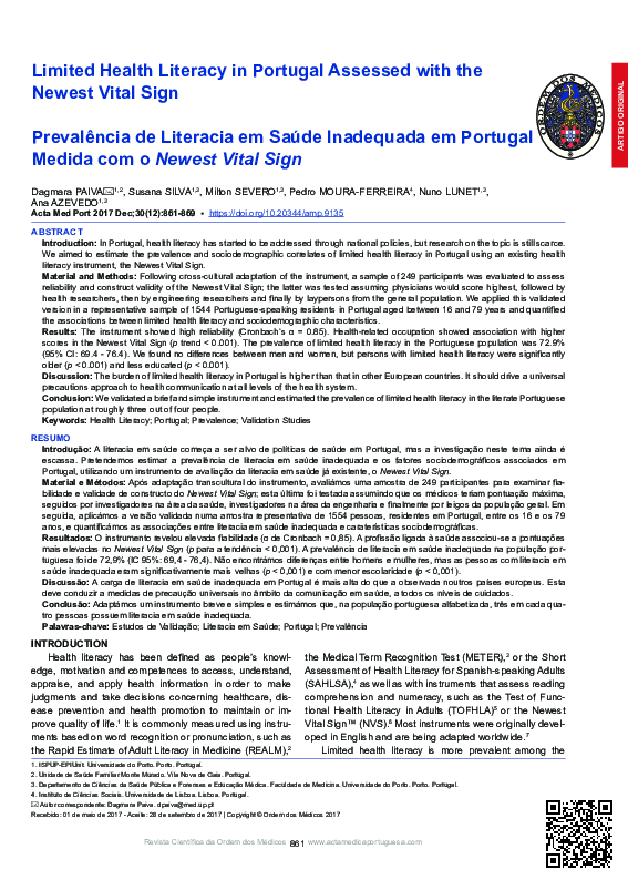 (PDF) Limited Health Literacy in Portugal Assessed with the Newest ...