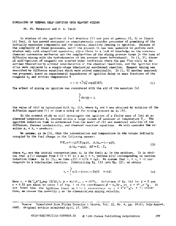 (PDF) Simulation of thermal self-ignition upon reagent mixing