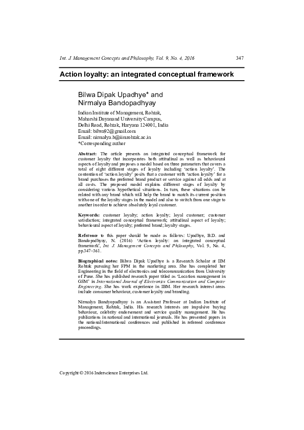 (PDF) Action loyalty: an integrated conceptual framework (PDF) Action loyalty: an integrated conceptual framework