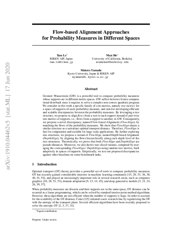 (PDF) Flow-based Alignment Approaches for Probability Measures in Different Spaces