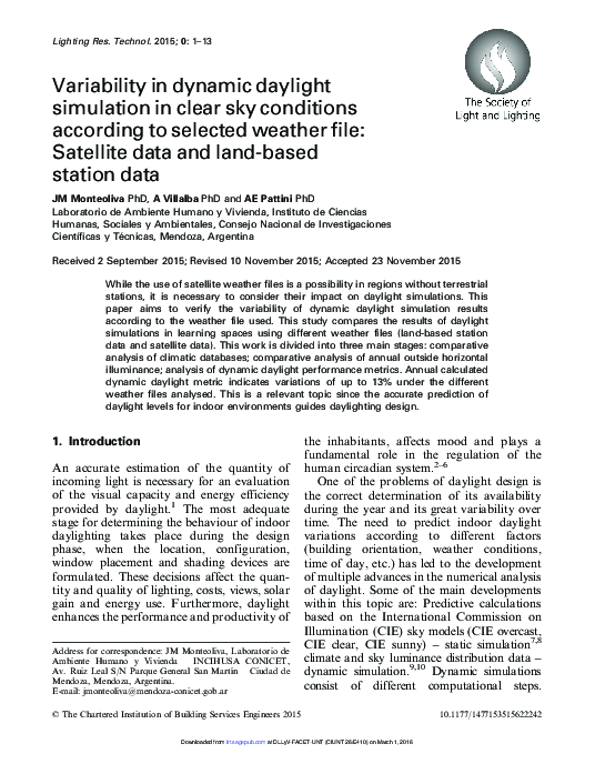 (PDF) Variability in dynamic daylight simulation in clear sky conditions according to selected ...