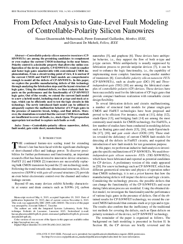 (PDF) From Defect Analysis to Gate-Level Fault Modeling of Controllable ...