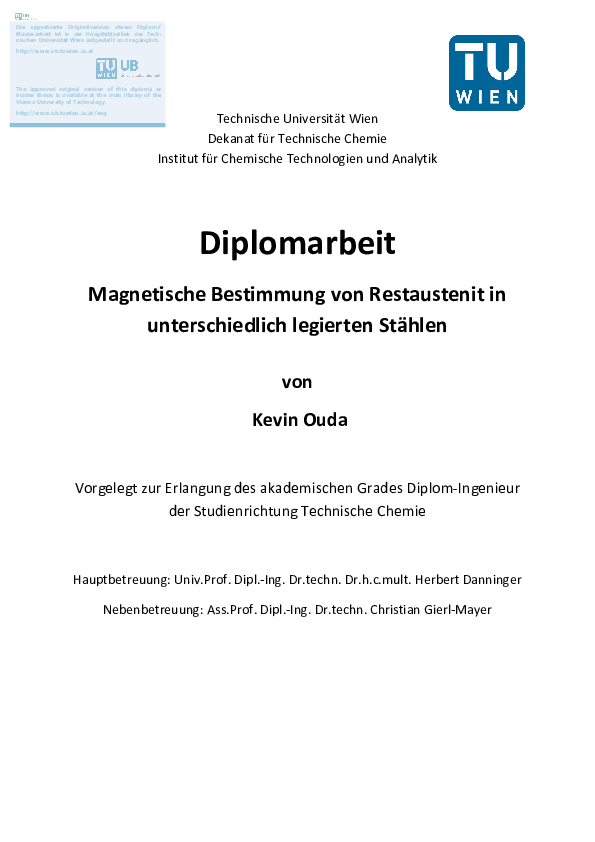 (PDF) Magnetische Bestimmung von Restaustenit in unterschiedlich ...