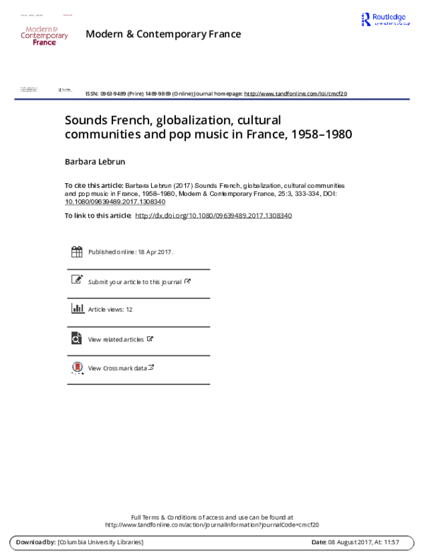(PDF) Sounds French: Globalization, Cultural Communities and Pop Music ...
