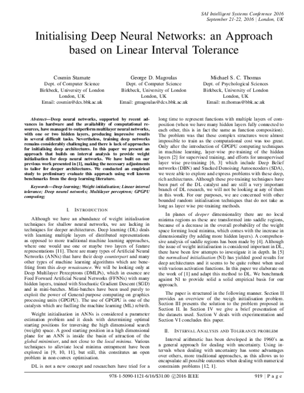(PDF) Initialising Deep Neural Networks: An Approach Based on Linear Interval Tolerance