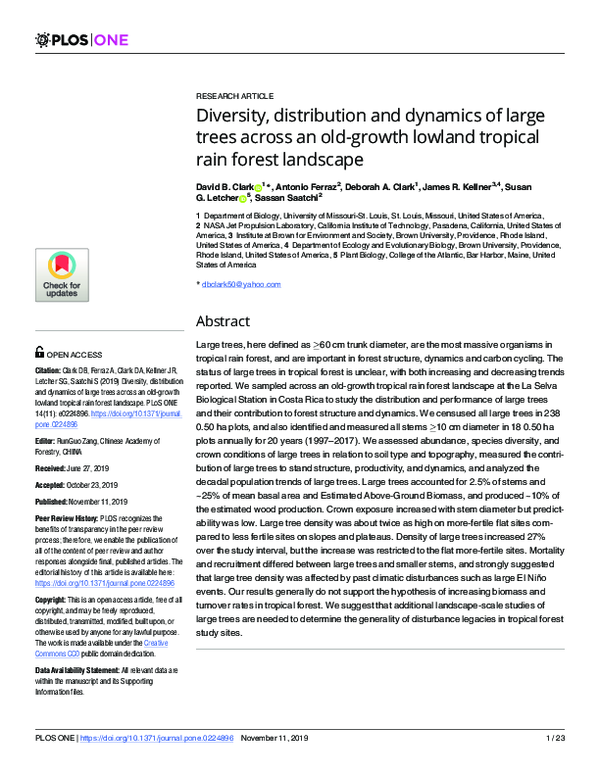 (PDF) Diversity, distribution and dynamics of large trees across an old ...