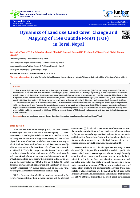 (PDF) Dynamics of Land use Land Cover Change and Mapping of Tree ...