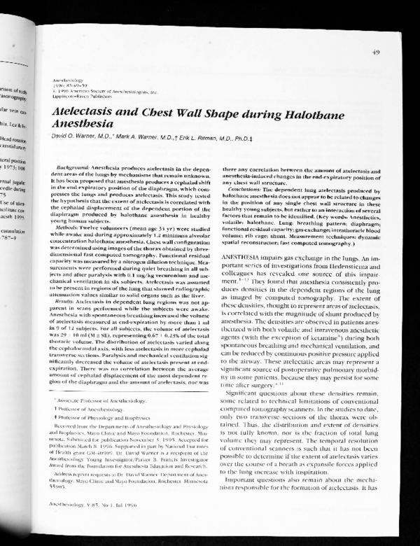 (PDF) Atelectasis and Chest Wall Shape during Halothane Anesthesia