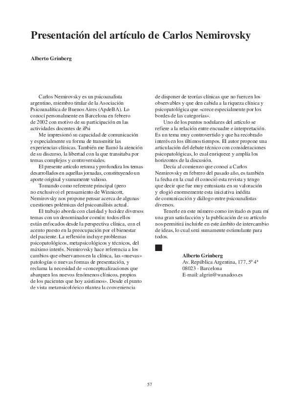 (PDF) Presentación del artículo de Carlos Nemirovsky