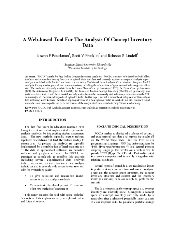 (PDF) A Web-based Tool For The Analysis Of Concept Inventory Data