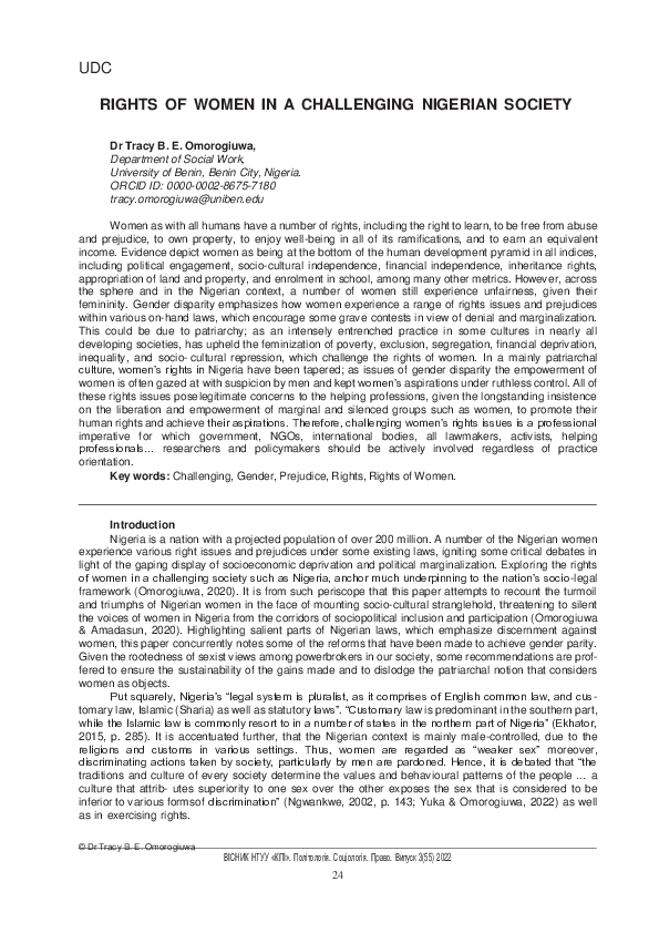 (PDF) RIGHTS OF WOMEN IN A CHALLENGING NIGERIAN SOCIETY