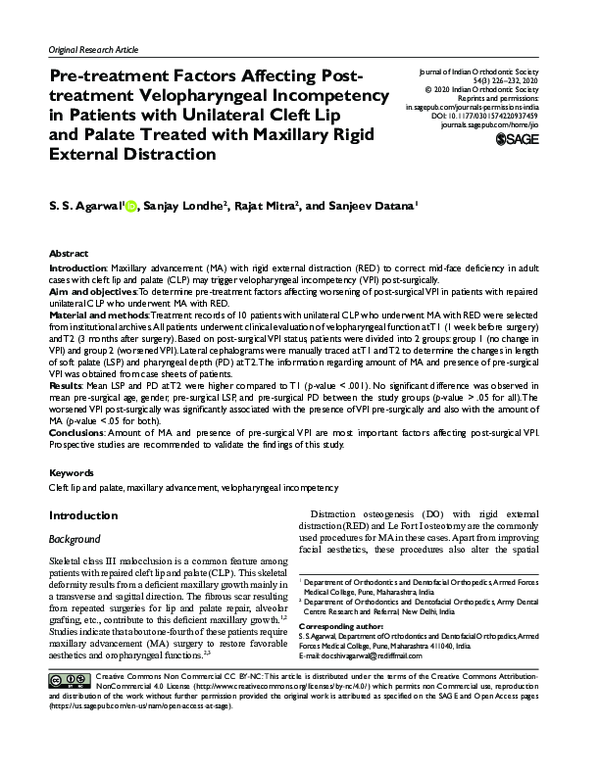 (PDF) Pre-treatment Factors Affecting Post-treatment Velopharyngeal ...