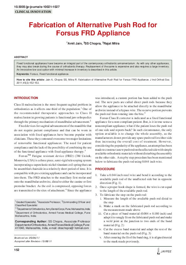 (PDF) Fabrication of Alternative Push Rod for Forsus FRD Appliance