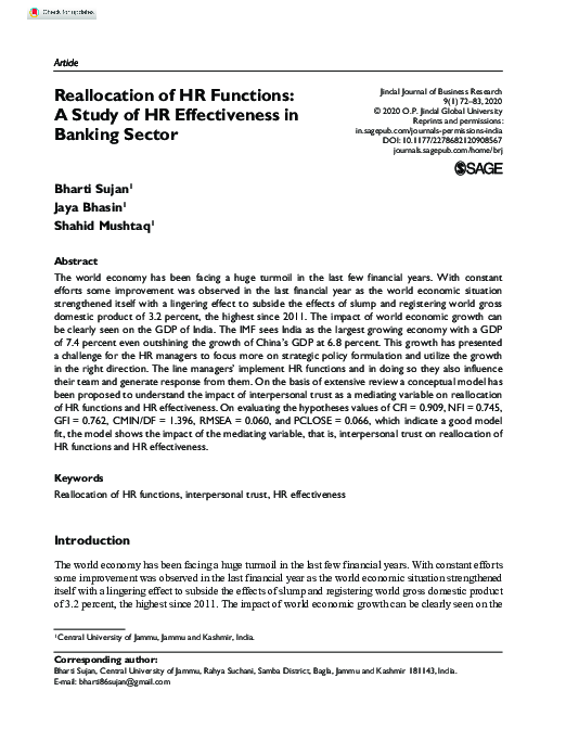 (PDF) Reallocation of HR Functions: A Study of HR Effectiveness in ...
